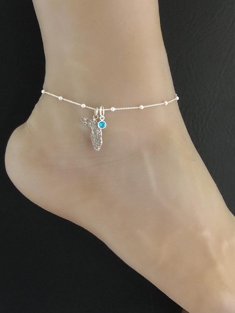 Florida State Flag Anklet, Sterling Silver Beaded Ankle Bracelet, Good ...