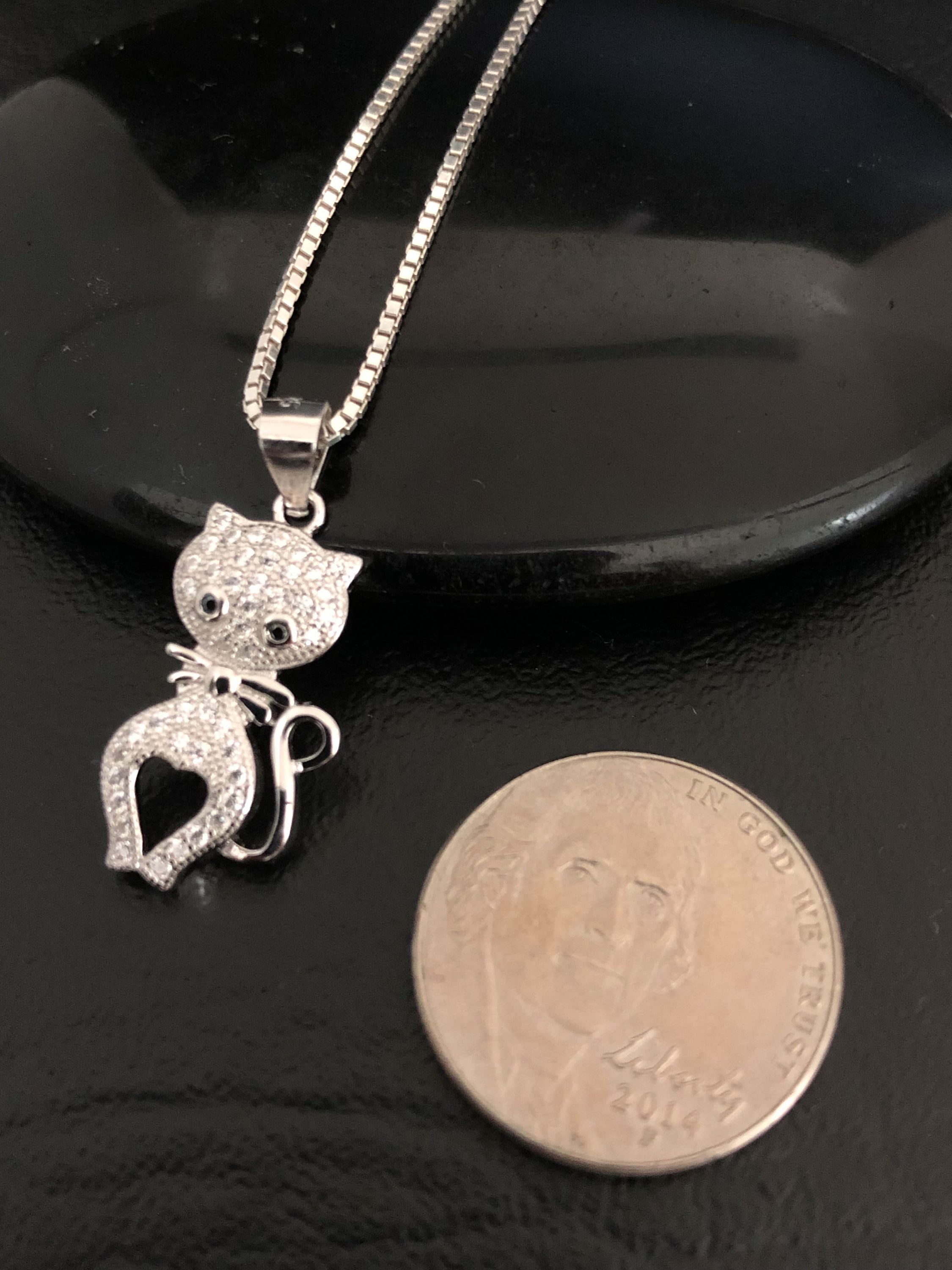 Cat Necklace, Sterling Silver CZ Cat Necklace, Cat Charm Pendant, Kitty ...