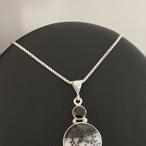 Natural Merlinite Necklace, Sterling Silver Dendritic Opal Pendant ...
