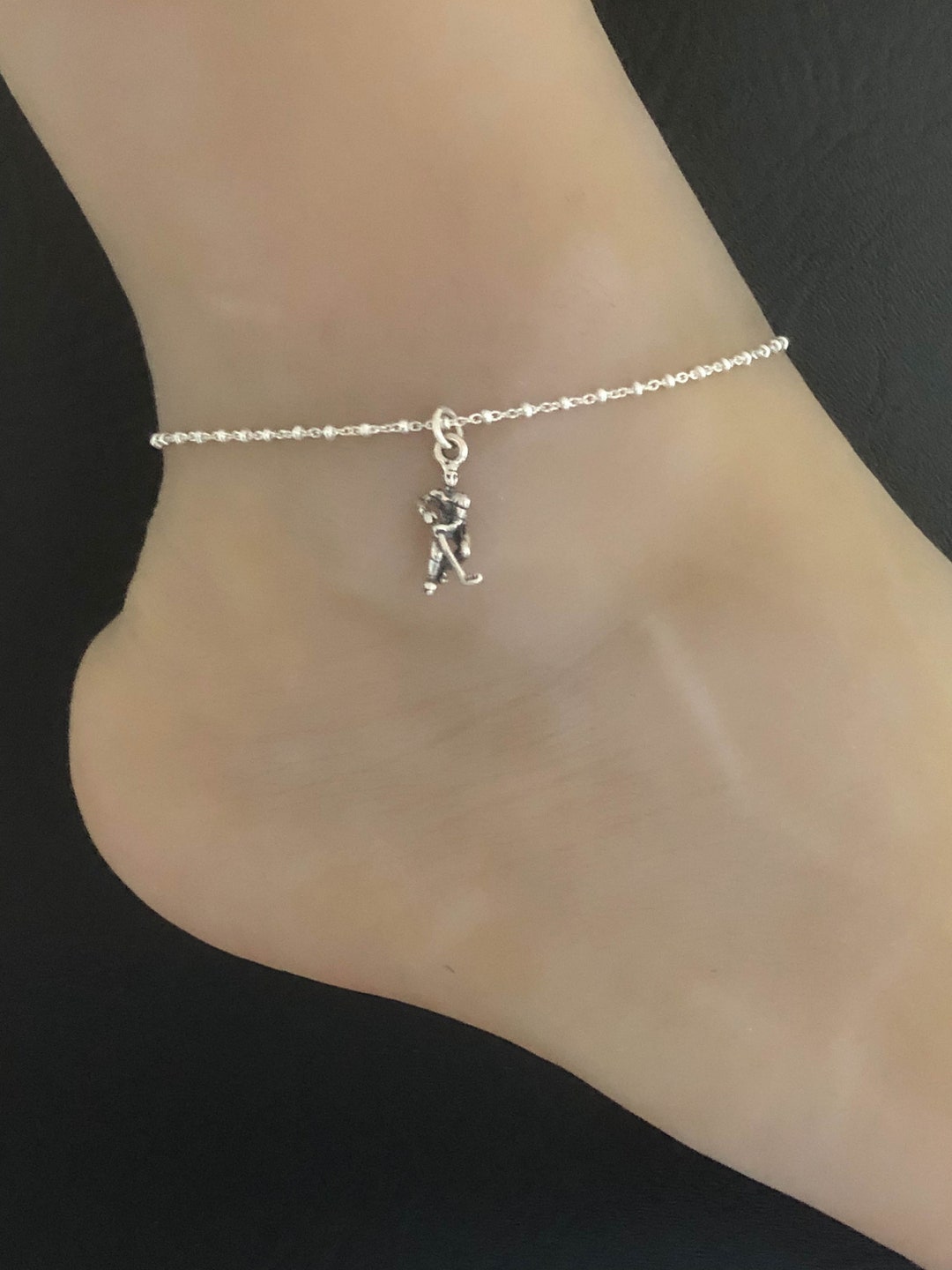 Hockey Player Anklet, Sterling Silver Beaded Ankle Bracelet, Good Luck ...