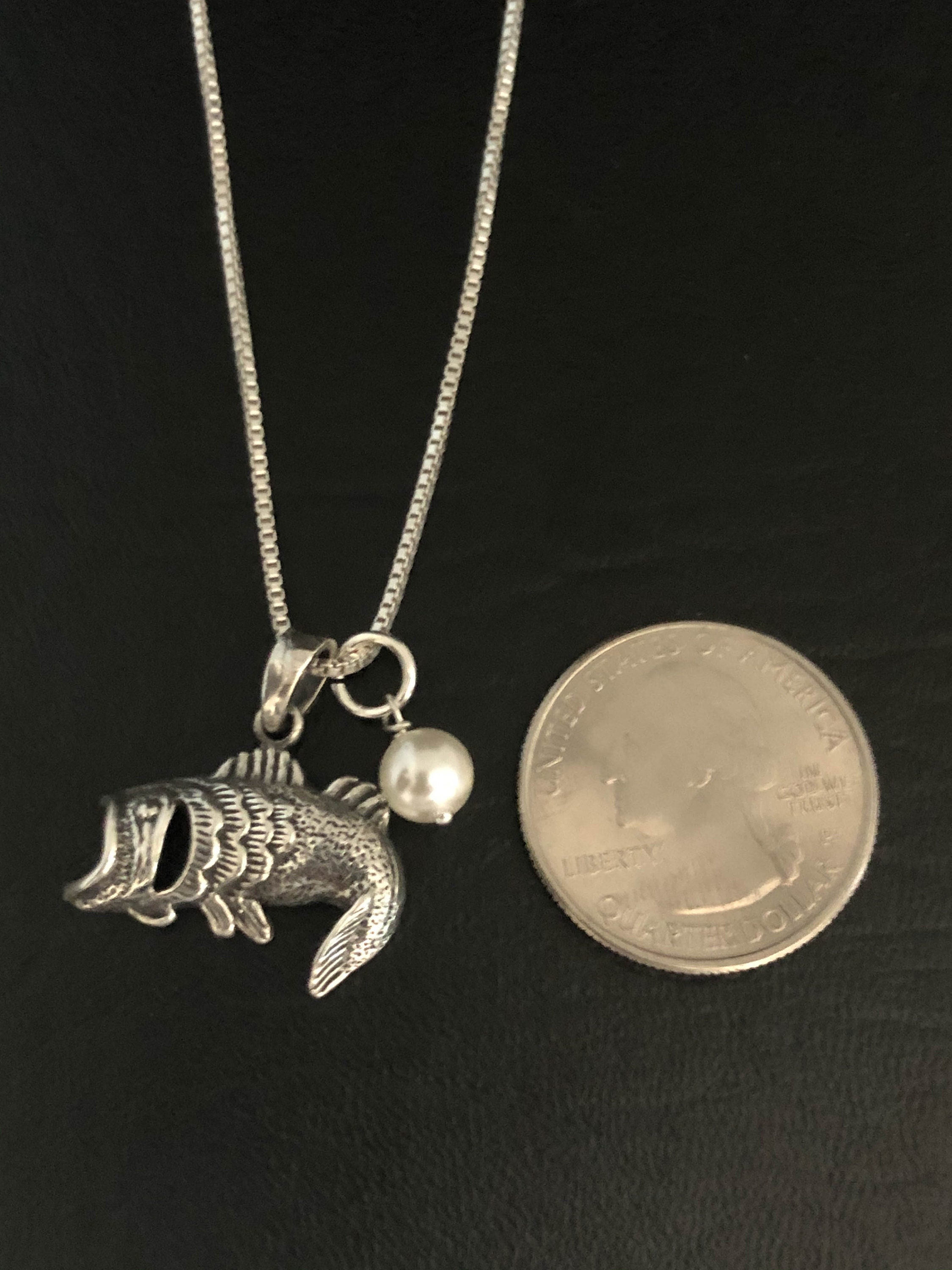 Fish Necklace Sterling Silver Fish Pendant Fresh Water Pearl - Etsy UK