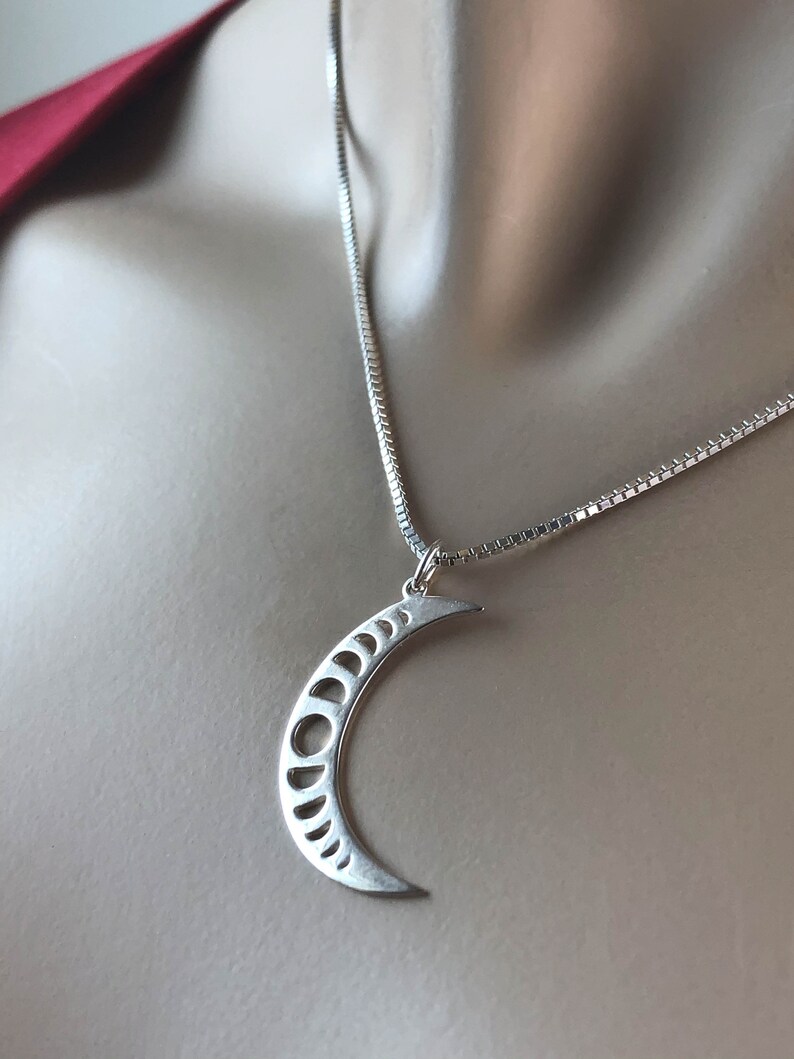 Moon Phase Necklace, Sterling Silver Moon Phase Pendant, Crescent Moon ...