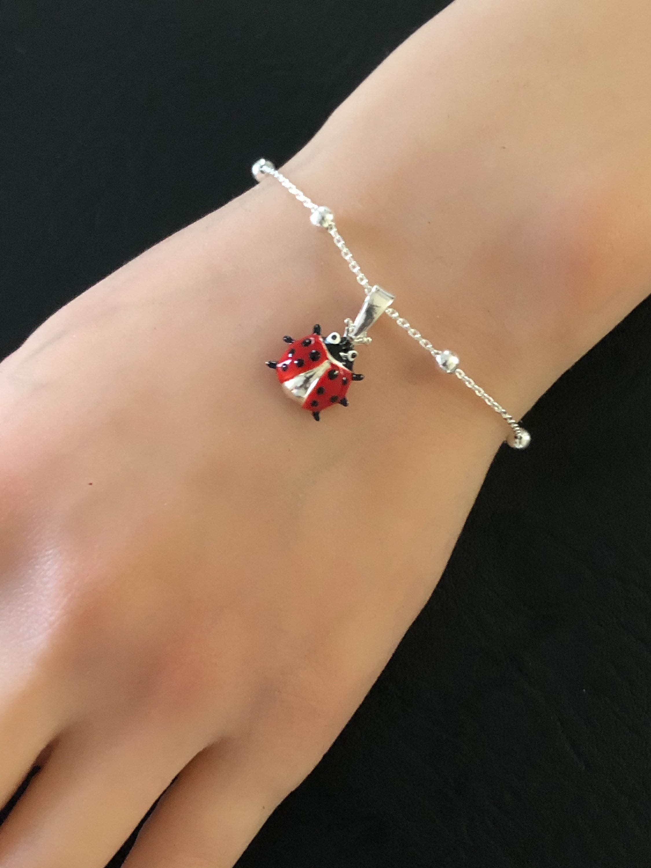 Ladybug Bracelet Sterling Silver Beaded Bracelet Ladybug | Etsy