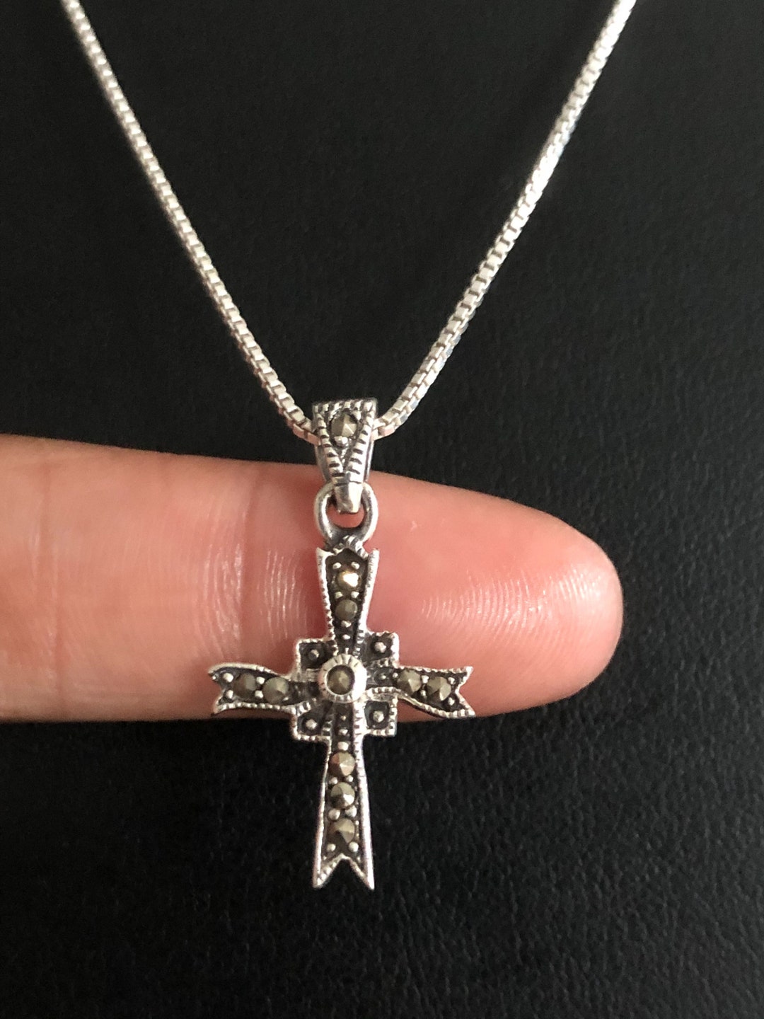Marcasite Cross Necklace, Sterling Silver Marcasite Cross Pendant ...