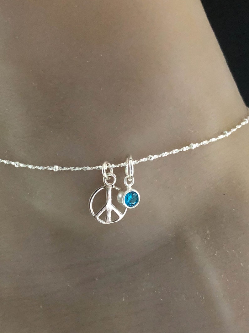 Peace Sign Anklet Sterling Silver Beaded Ankle Bracelet Good - Etsy