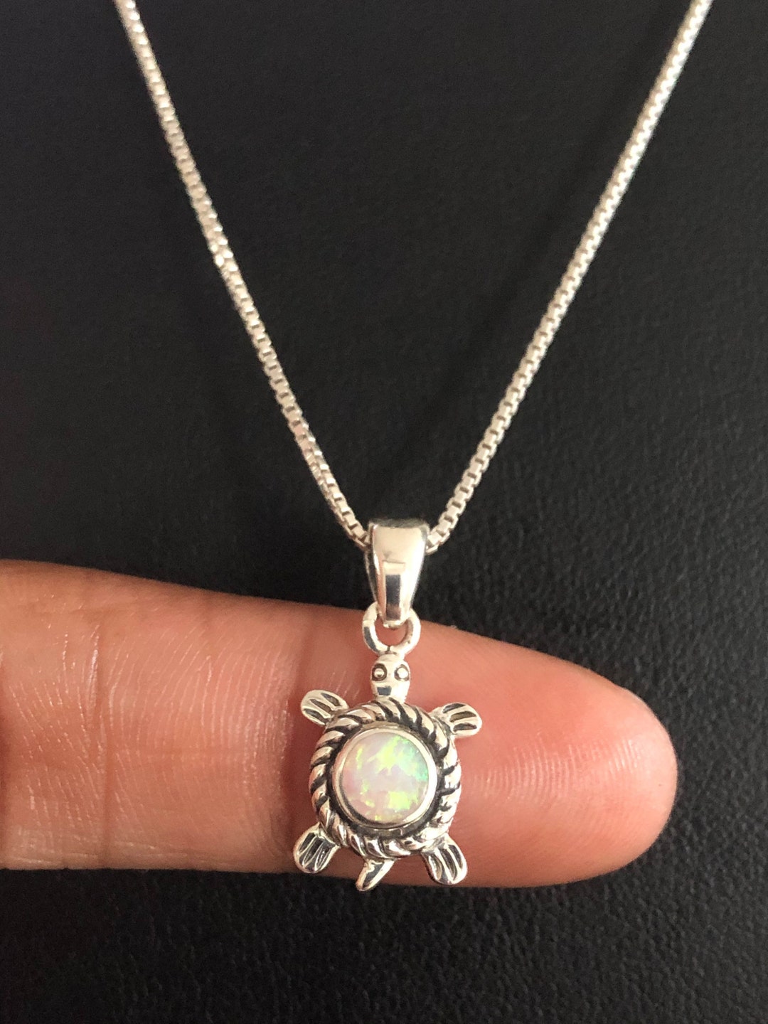 Opal Turtle Necklace, Sterling Silver White Opal Pendant, October ...