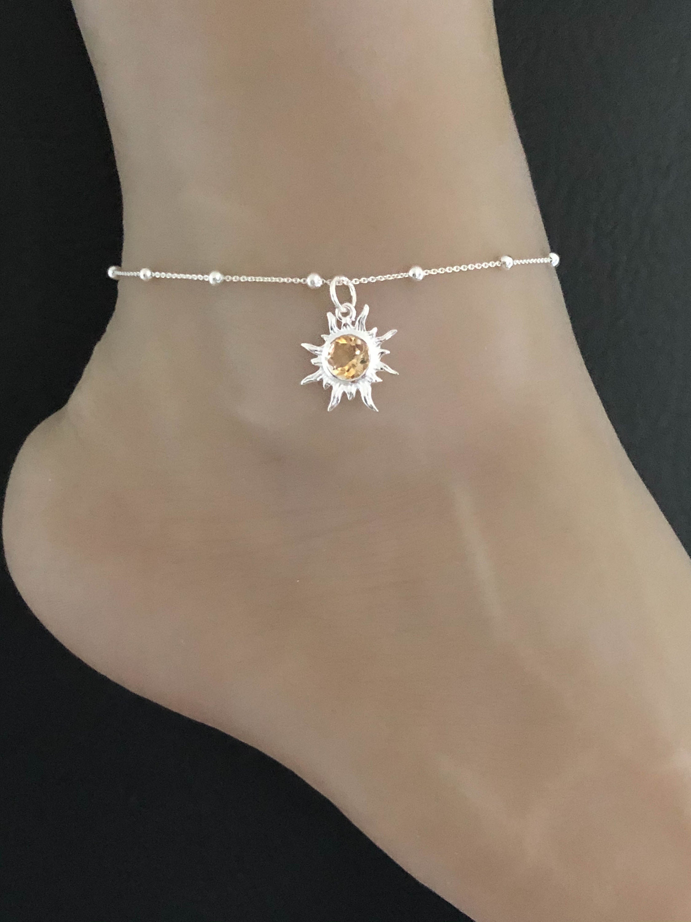 Genuine Citrine Sunshine Anklet Sterling Silver Beaded Ankle | Etsy