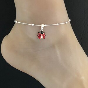 Red & Black Ladybug Anklet, Sterling Silver Beaded Ankle Bracelet, Good ...