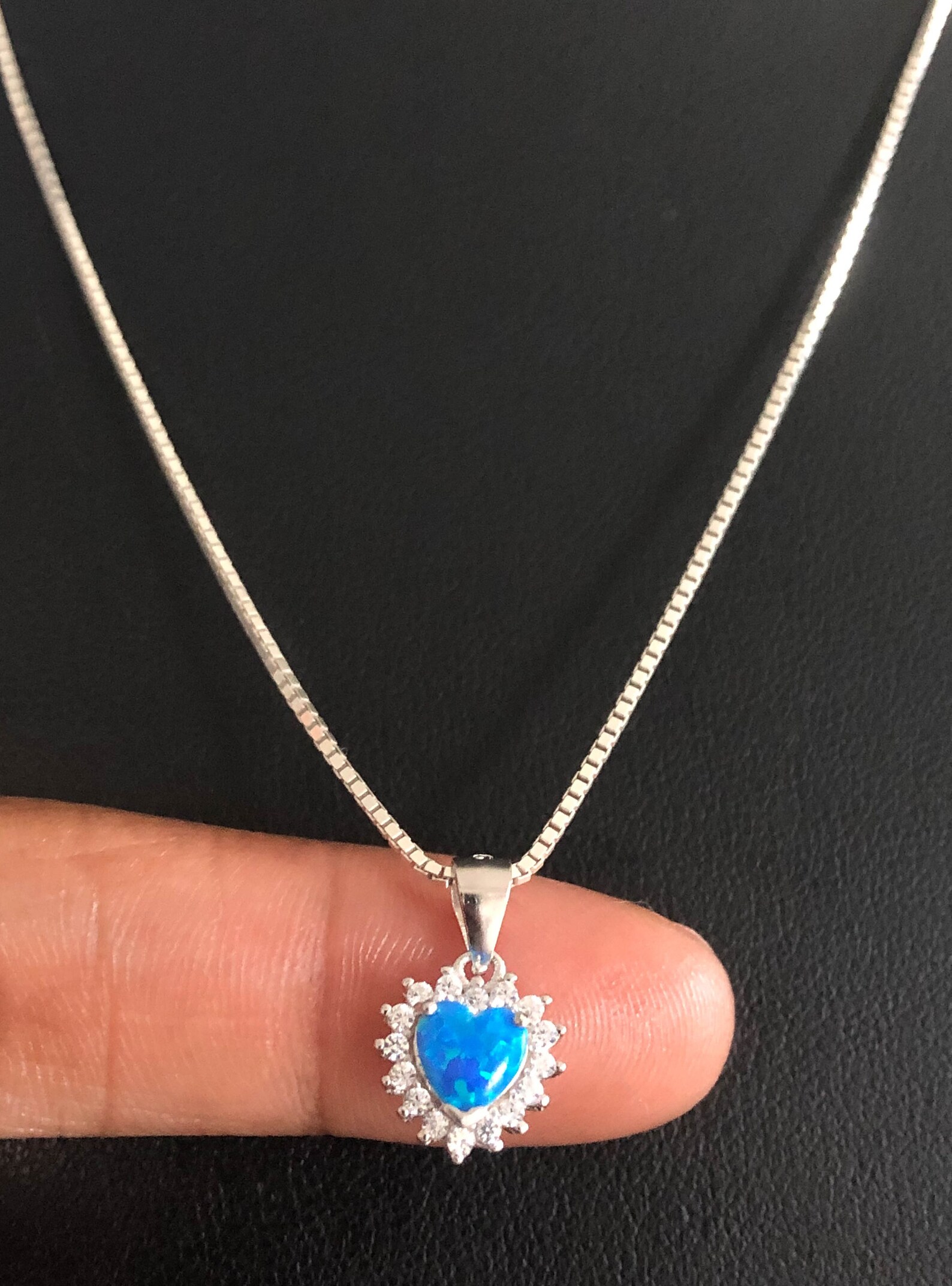 Blue Opal Heart Necklace Sterling Silver Blue Opal Necklace - Etsy