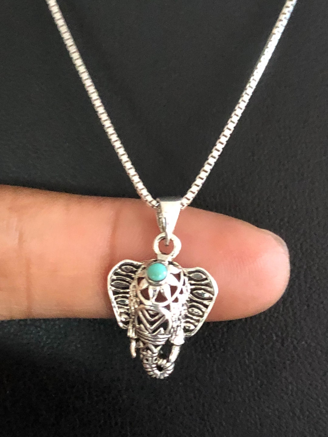 Turquoise Elephant Necklace, Sterling Silver Elephant Pendant, Elephant ...