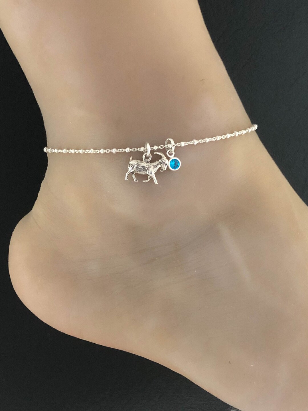 Capricorn Goat Anklet, Sterling Silver Beaded Ankle Bracelet, Good Luck ...