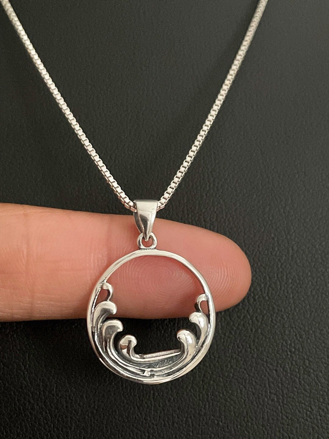 Wave Necklace, Sterling Silver Wave Pendant, Ocean Wave Charm, Nautical ...