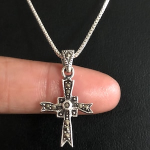 Marcasite Cross Necklace, Sterling Silver Marcasite Cross Pendant ...