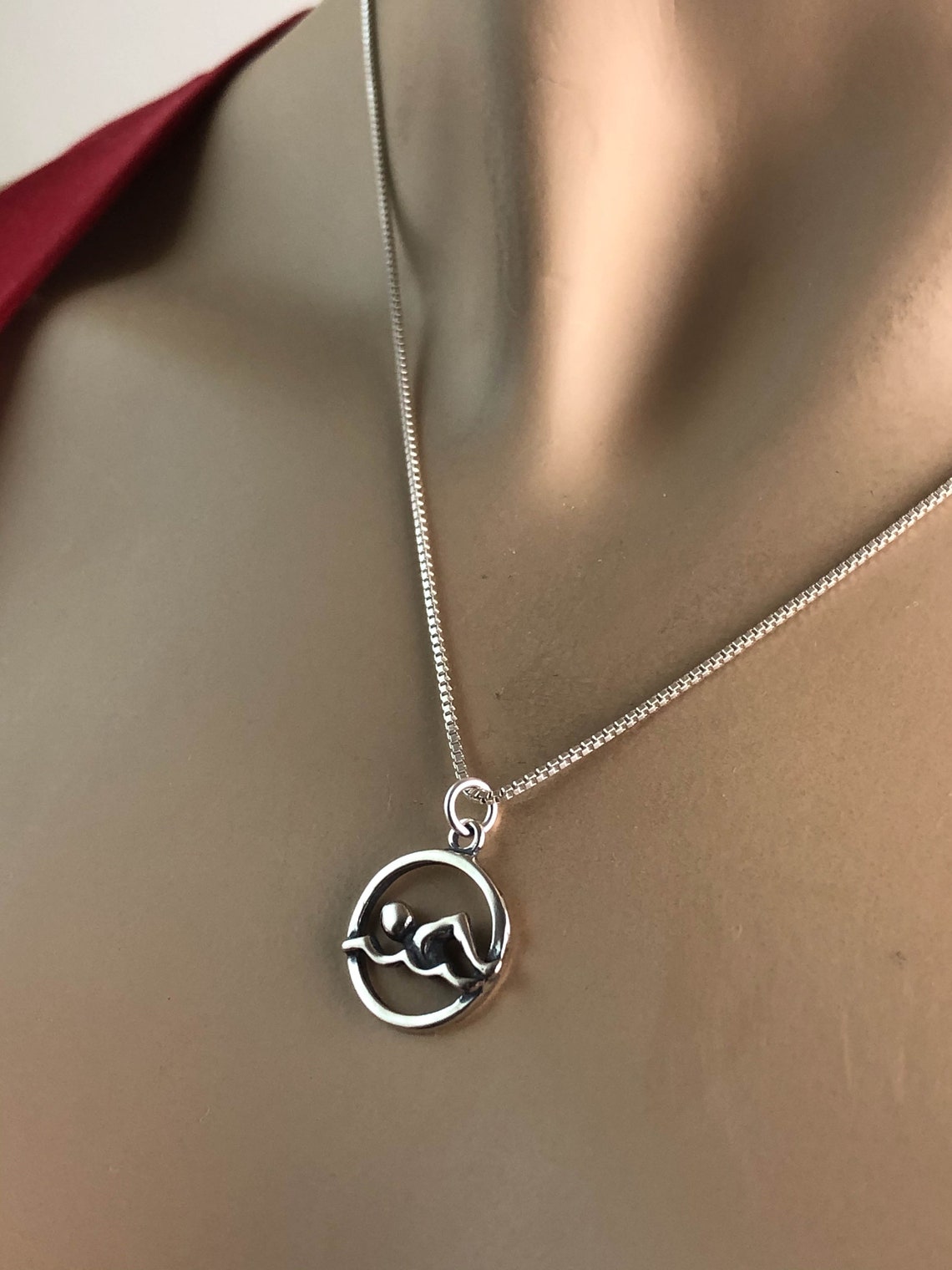 Swimming Necklace Sterling Silver Swimming Pendant Swimming | Etsy