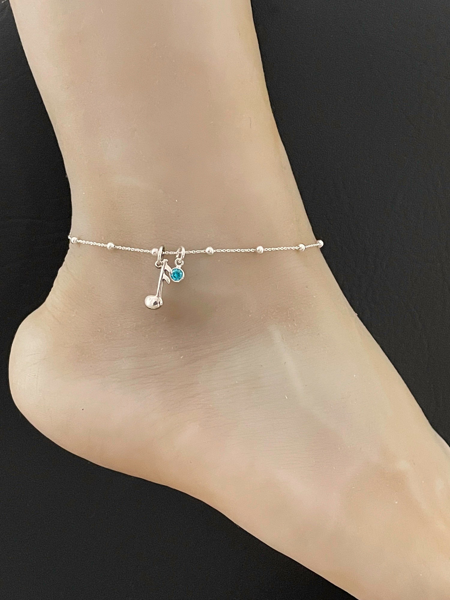 Sixteenth Note Musical Anklet, Sterling Silver Beaded Ankle Bracelet ...