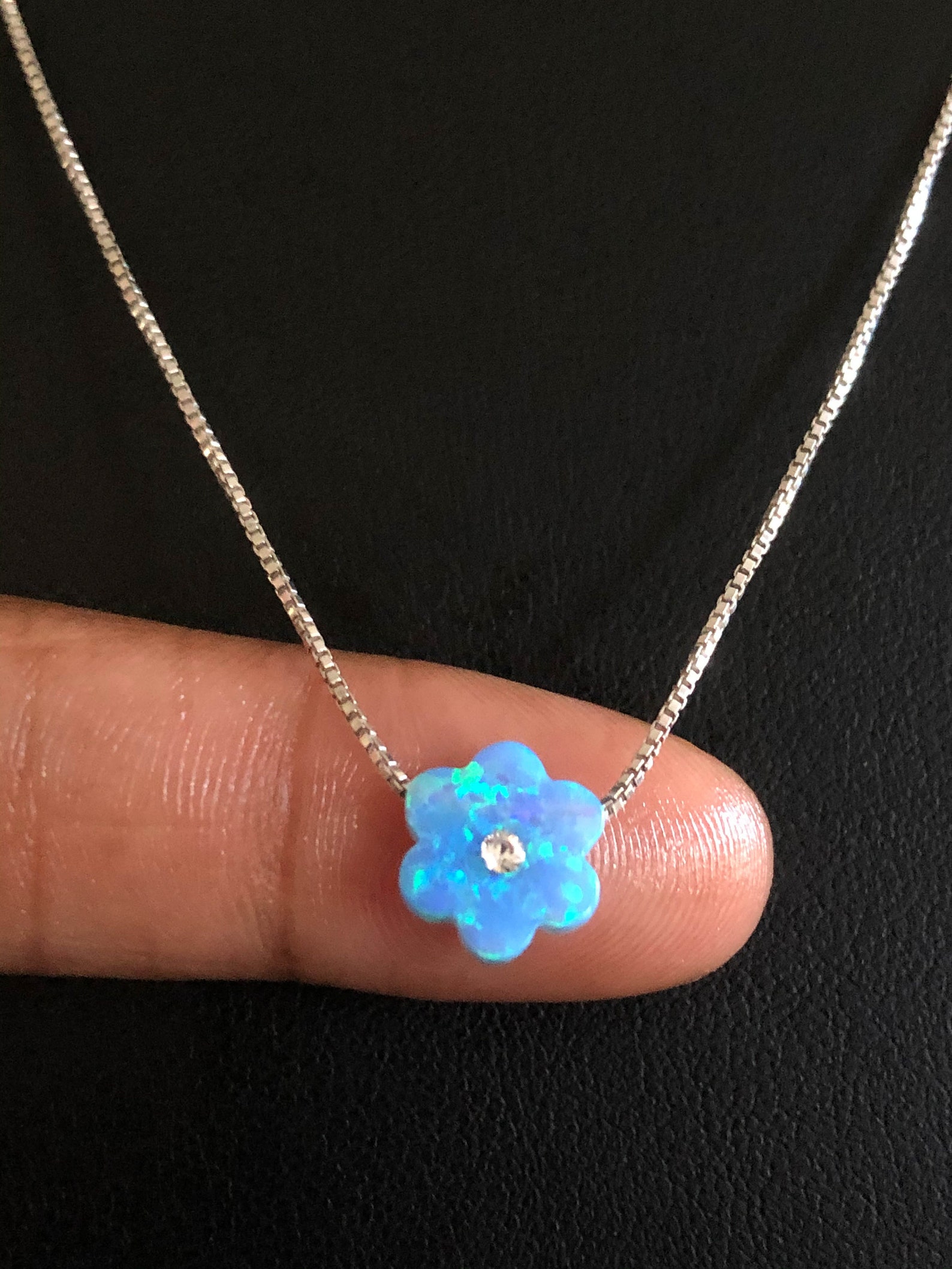 Opal Flower Necklace Sterling Silver Opal Flower Pendant CZ | Etsy