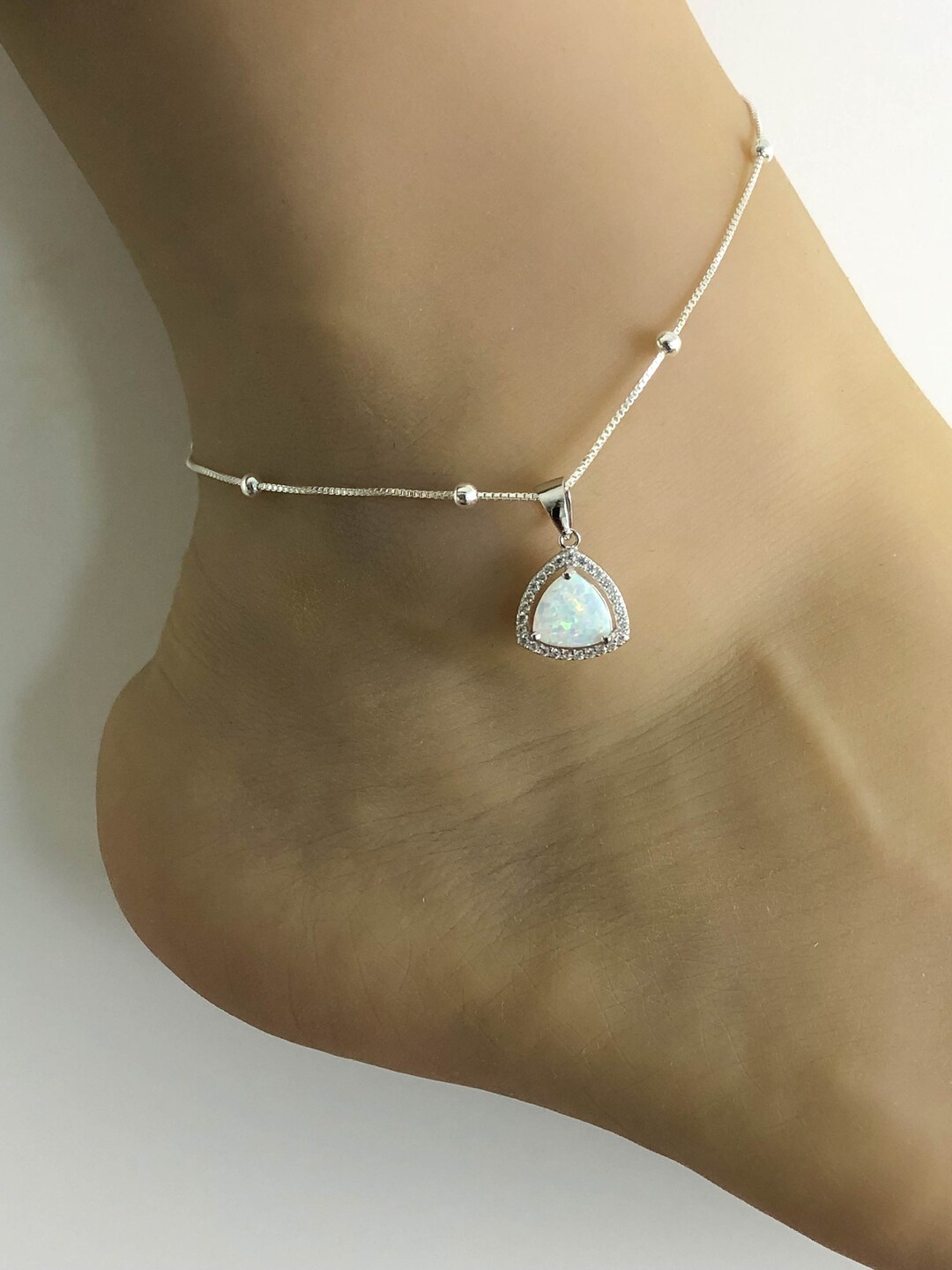 White Opal Anklet, Sterling Silver Beaded Ankle Bracelet, Good Luck ...