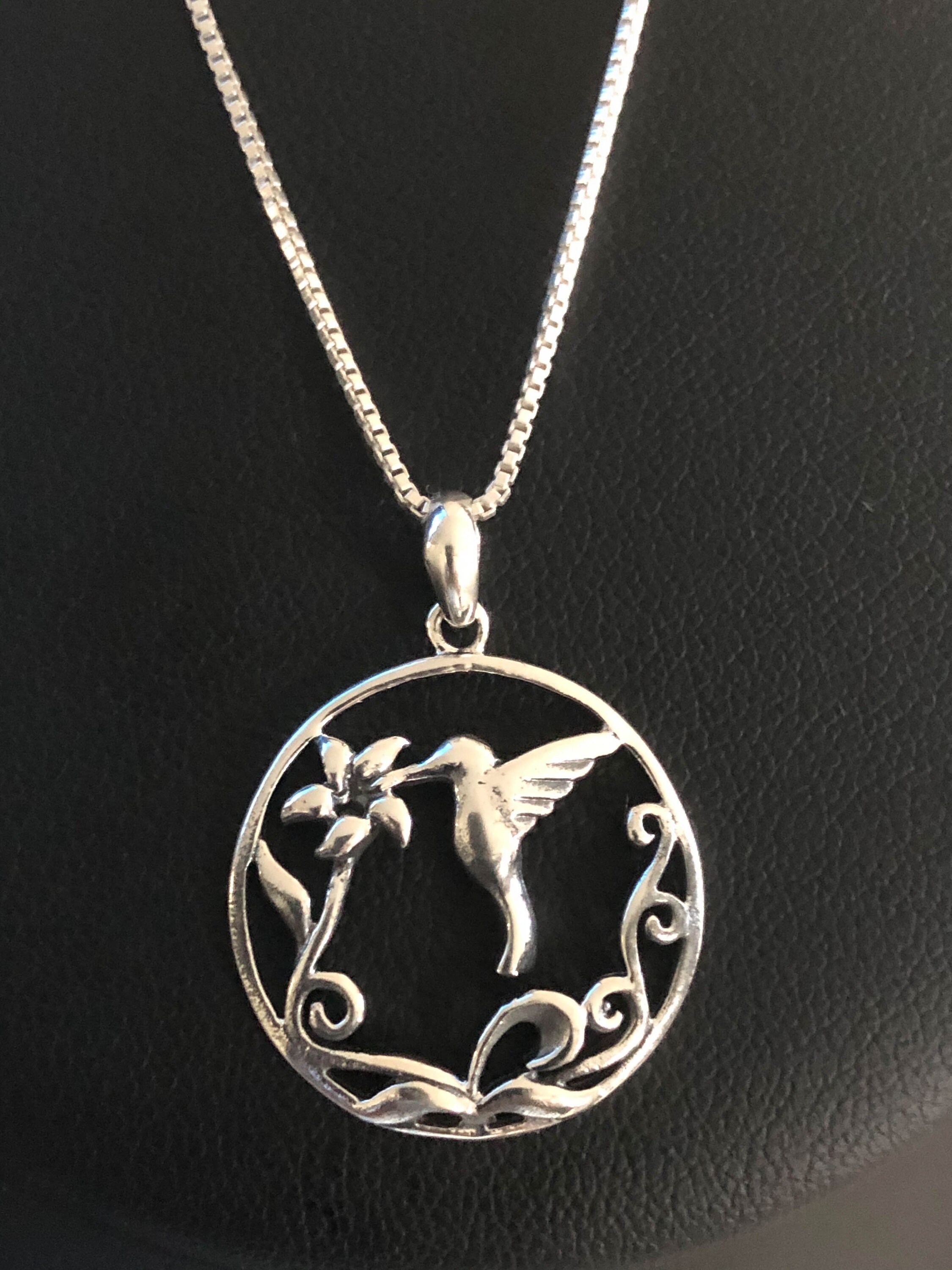 Hummingbird Flower Necklace, Sterling Silver Hummingbird Flower Pendant ...