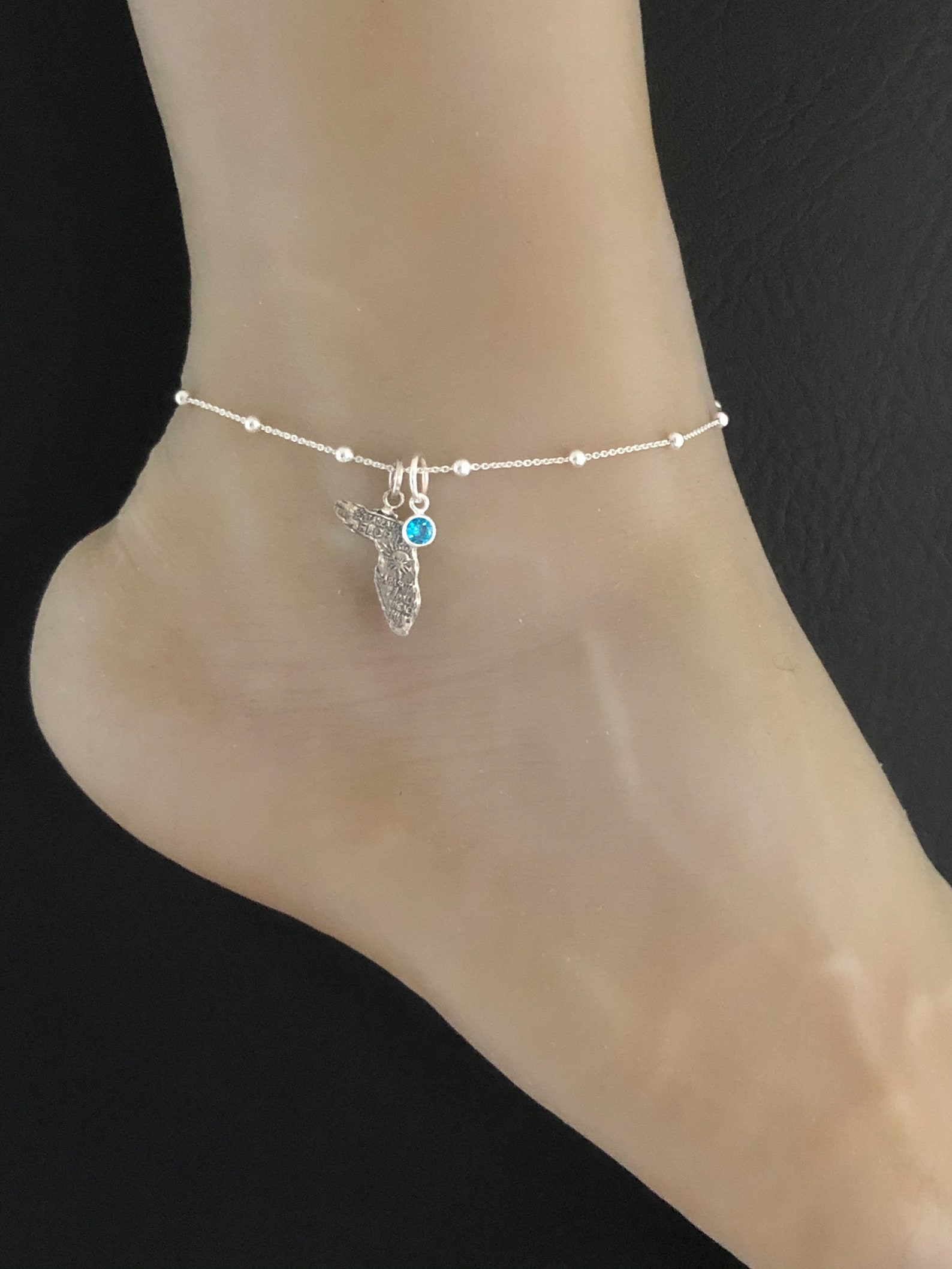 Florida State Flag Anklet, Sterling Silver Beaded Ankle Bracelet, Good ...