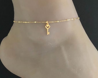 Small Key Anklet Sterling Silver Beaded Ankle Bracelet Good - Etsy