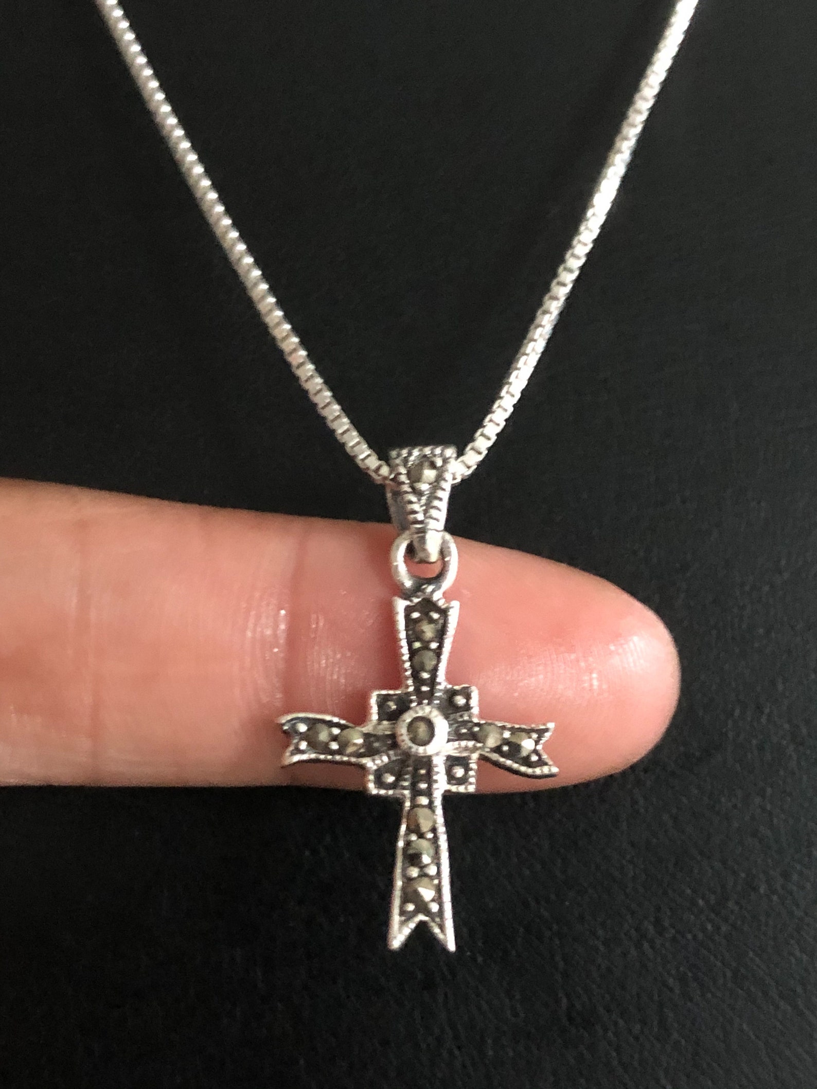 Marcasite Cross Necklace Sterling Silver Marcasite Cross - Etsy