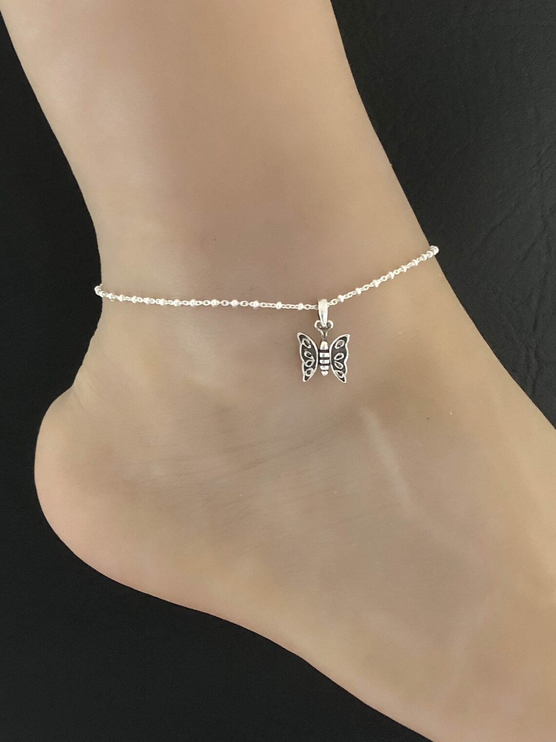Butterfly Anklet Sterling Silver Beaded Ankle Bracelet Good - Etsy