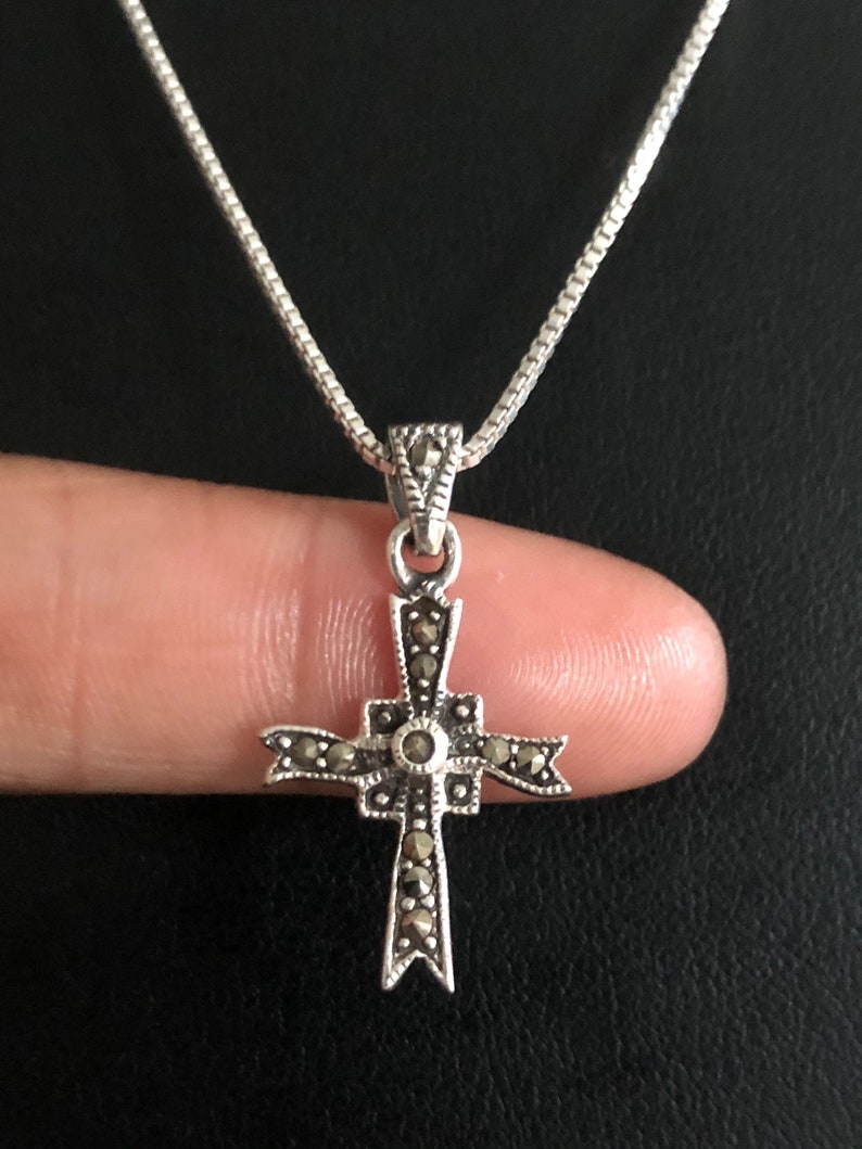 Marcasite Cross Necklace, Sterling Silver Marcasite Cross Pendant ...