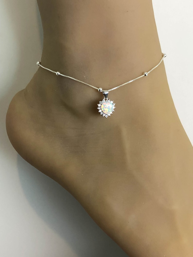 White Opal Anklet, Sterling Silver Beaded Ankle Bracelet, Good Luck ...