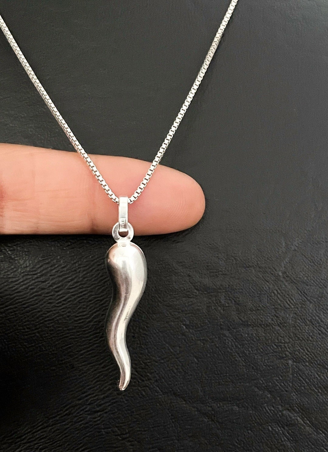 Italian Horn Necklace, Sterling Silver Italian Horn Pendant, Chili ...