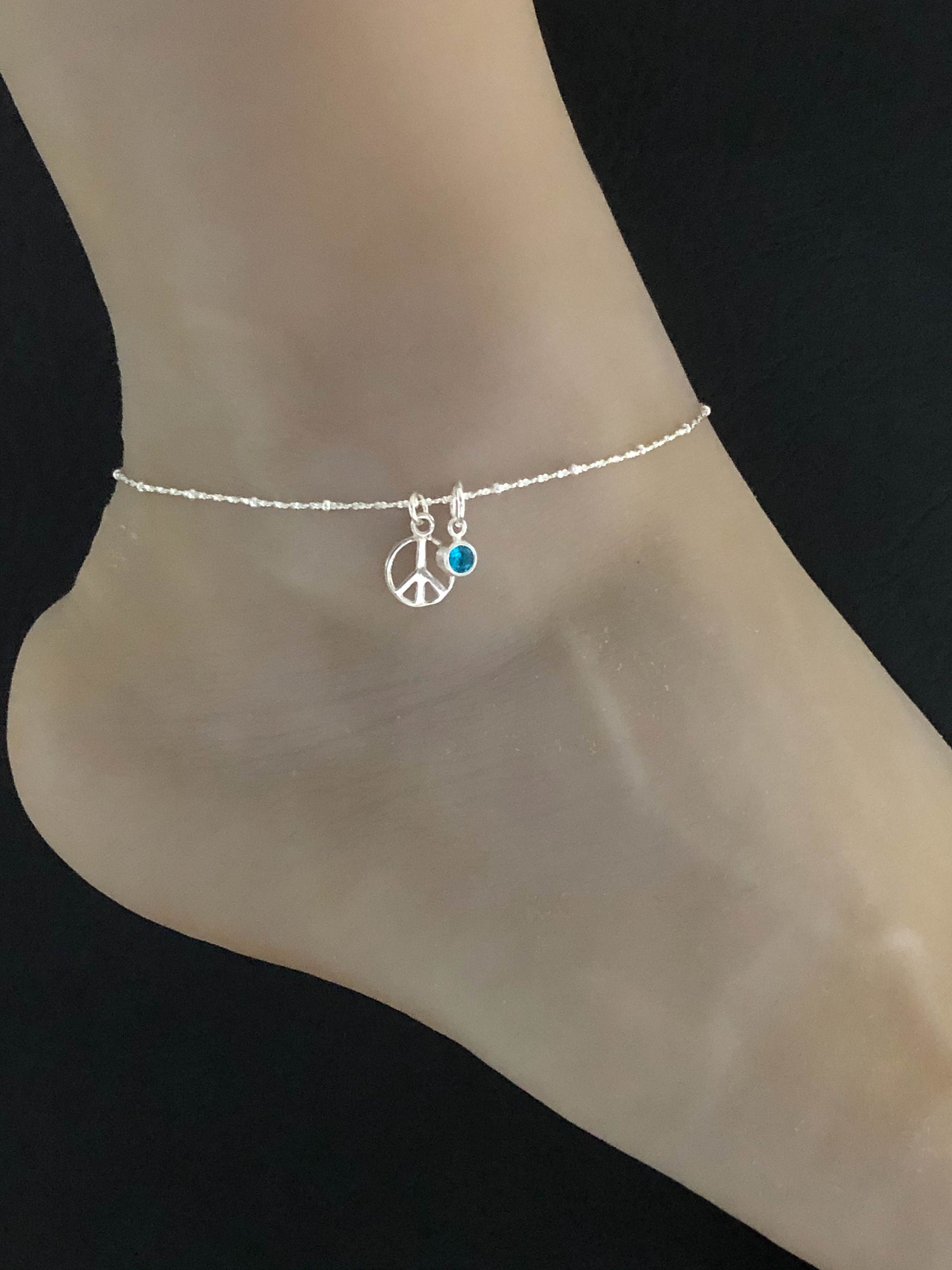 Peace Sign Anklet Sterling Silver Beaded Ankle Bracelet Good - Etsy