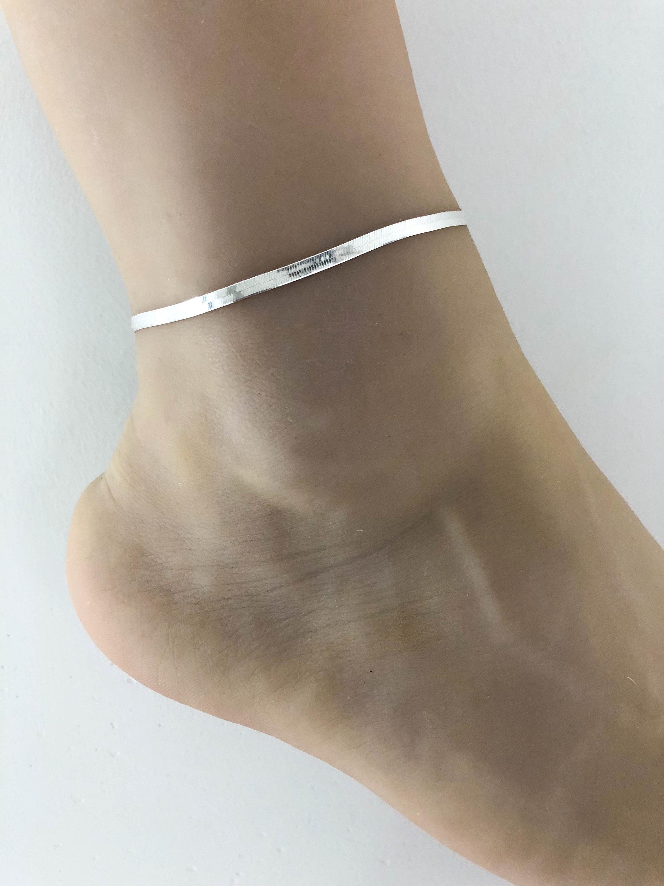 Herringbone Anklet Sterling Silver Snake Chain Ankle - Etsy