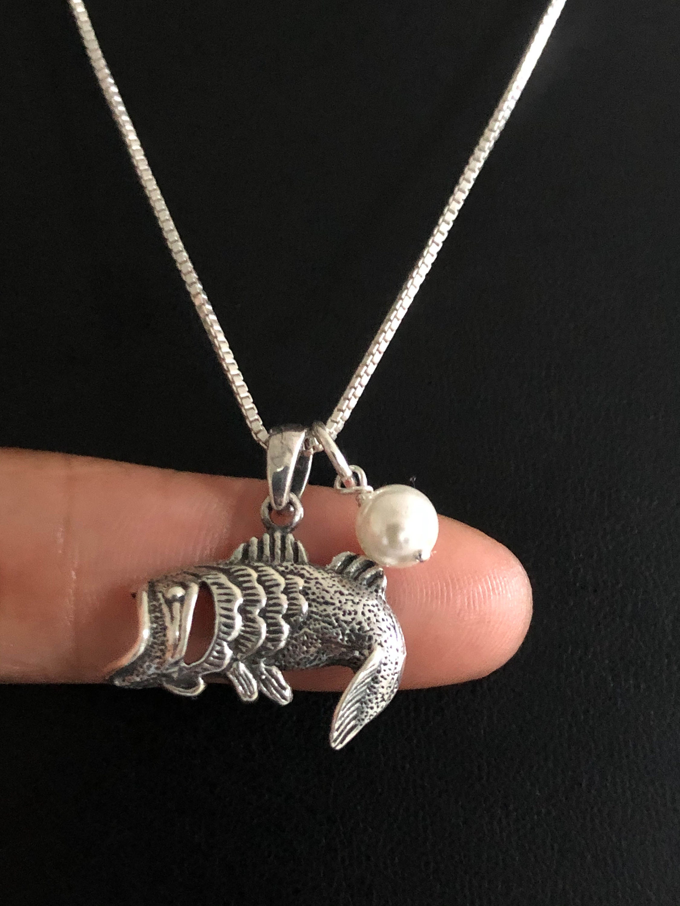 Fish Necklace Sterling Silver Fish Pendant Fresh Water Pearl - Etsy UK