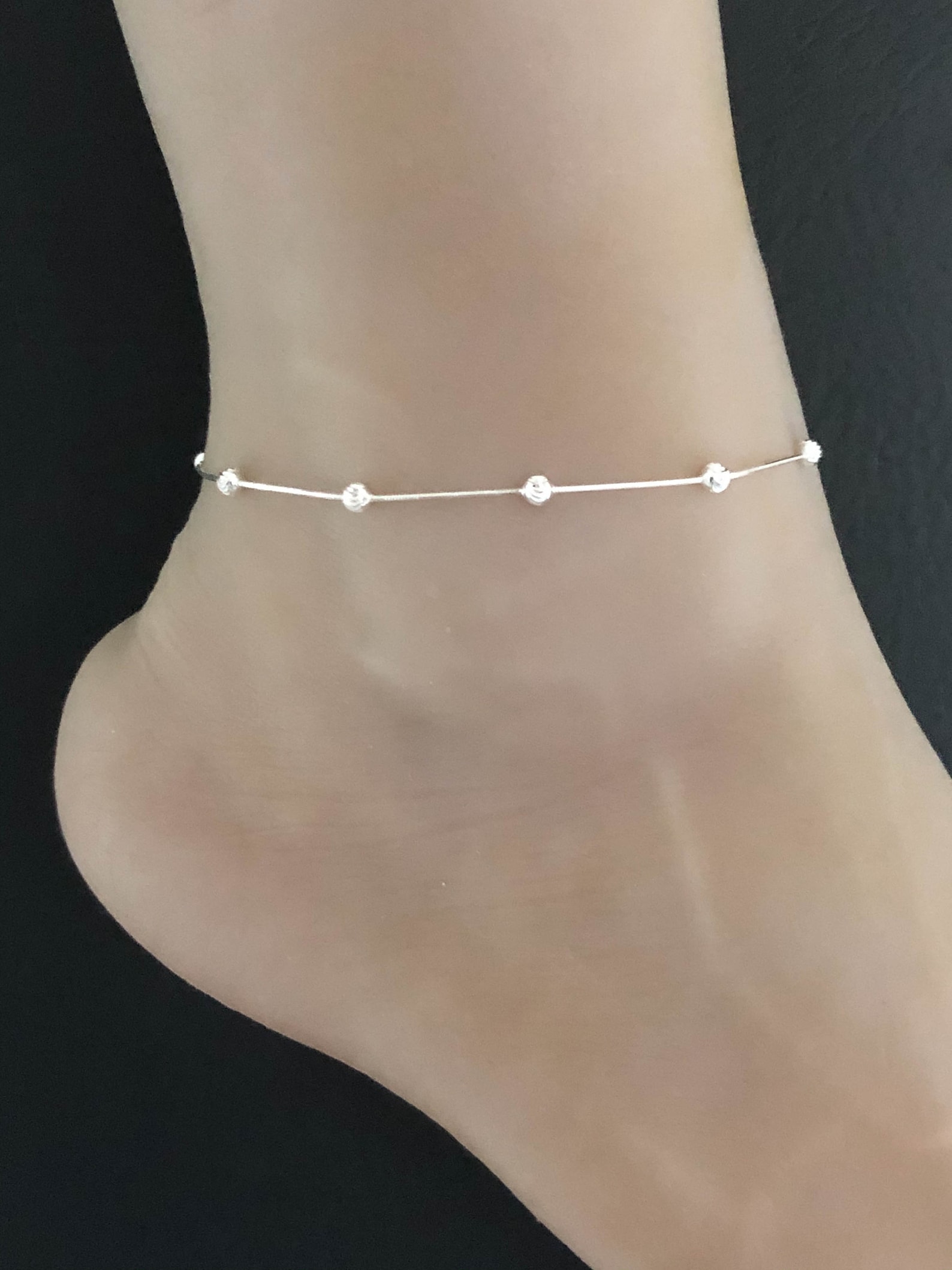 Snake Chain Anklet Sterling Silver Beaded Ankle Bracelet - Etsy UK