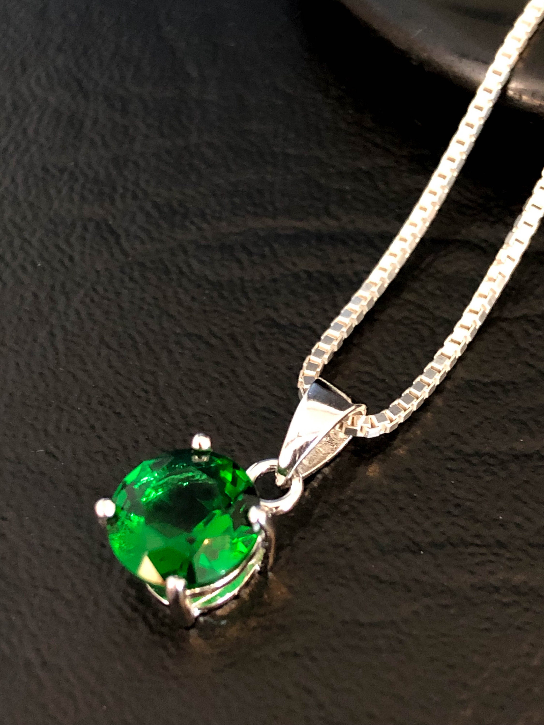 Sterling Silver Emerald Necklace, Emerald Cubic Zirconia Pendant ...