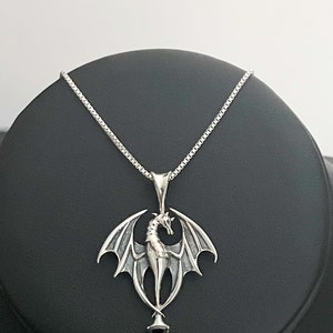 Natural Black Spinel Dragon Necklace, Sterling Silver Dragon Black ...
