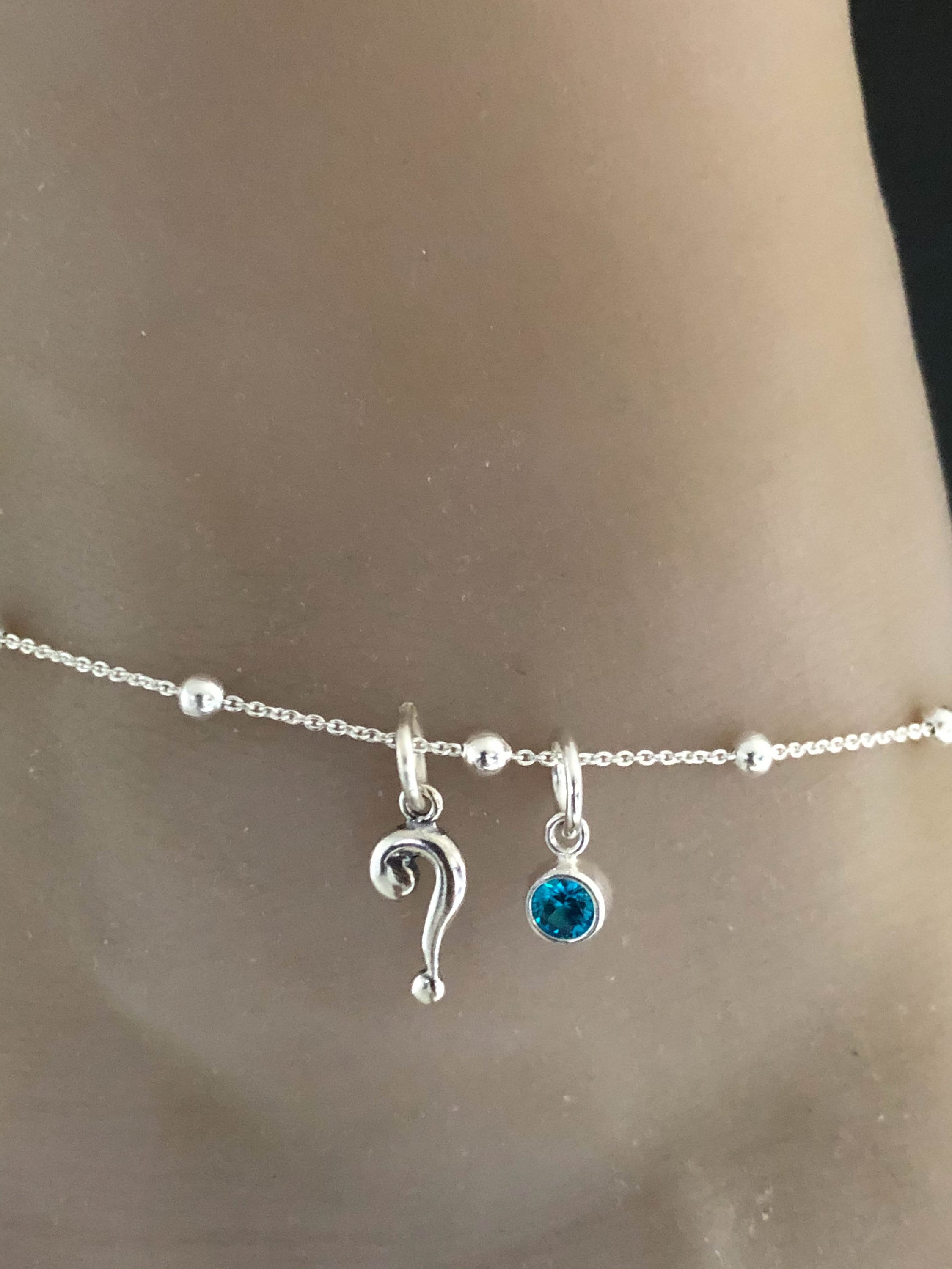 Question Sign Anklet, Sterling Silver Beaded Ankle Bracelet, Good Luck ...