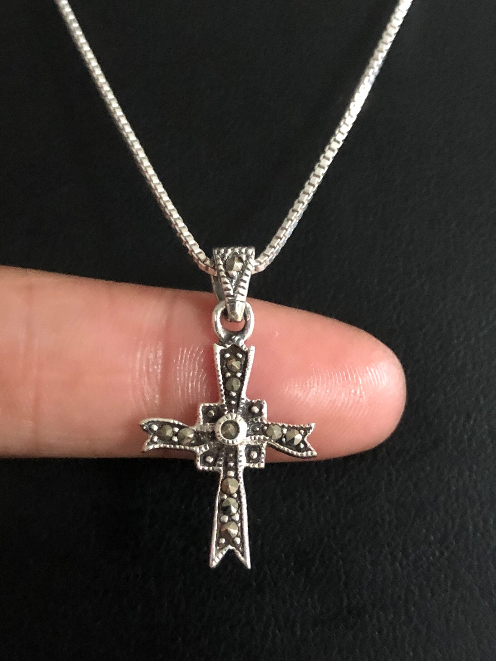 Marcasite Cross Necklace, Sterling Silver Marcasite Cross Pendant ...