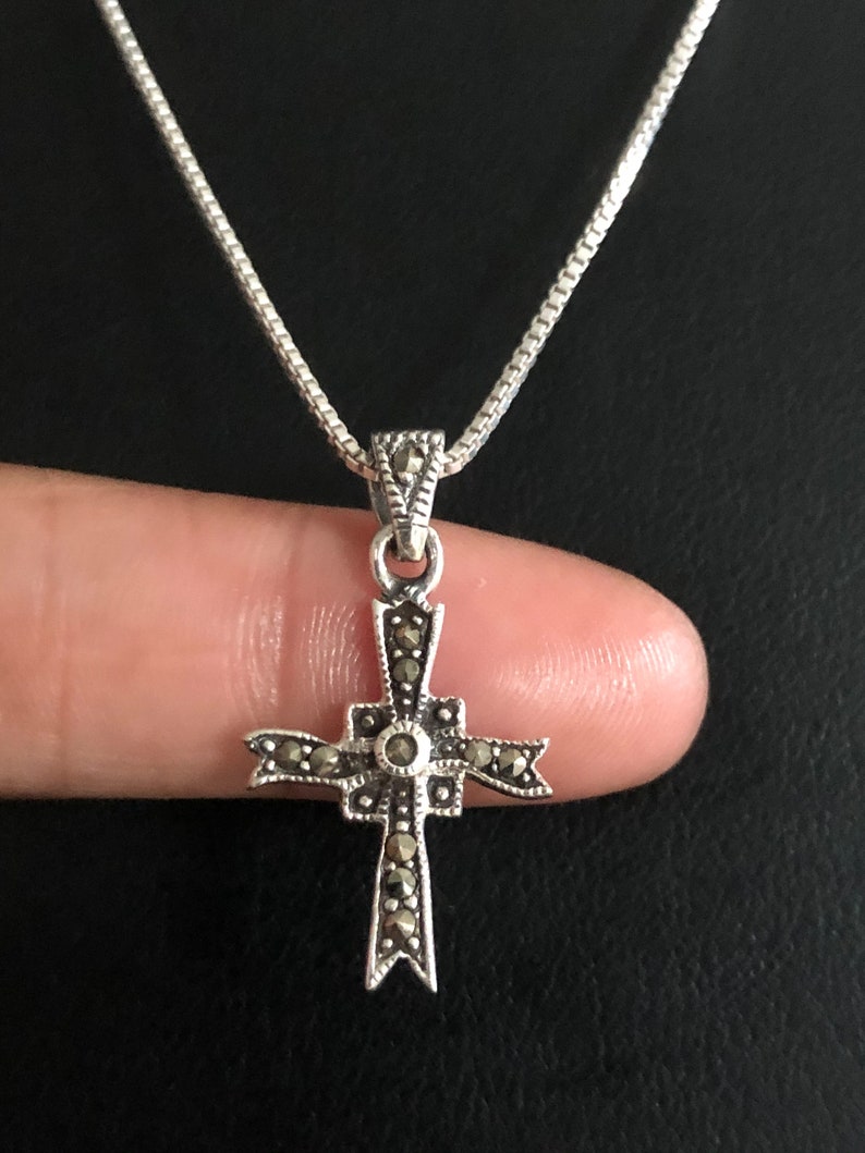 Marcasite Cross Necklace Sterling Silver Marcasite Cross - Etsy