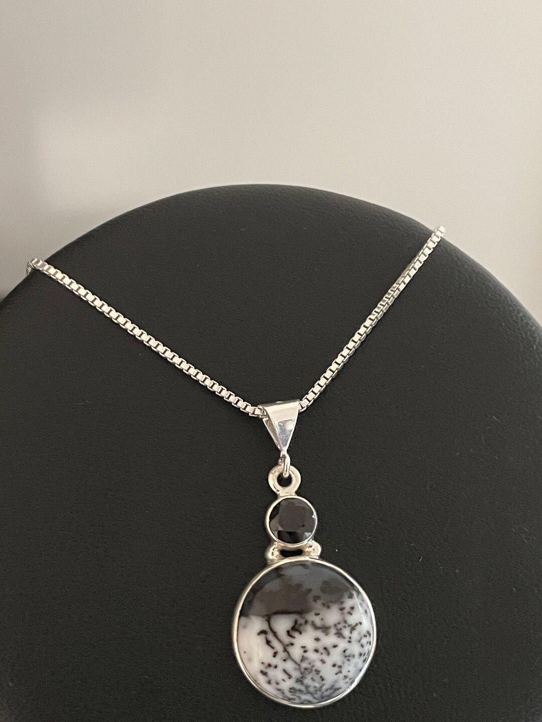 Natural Merlinite Necklace, Sterling Silver Dendritic Opal Pendant ...