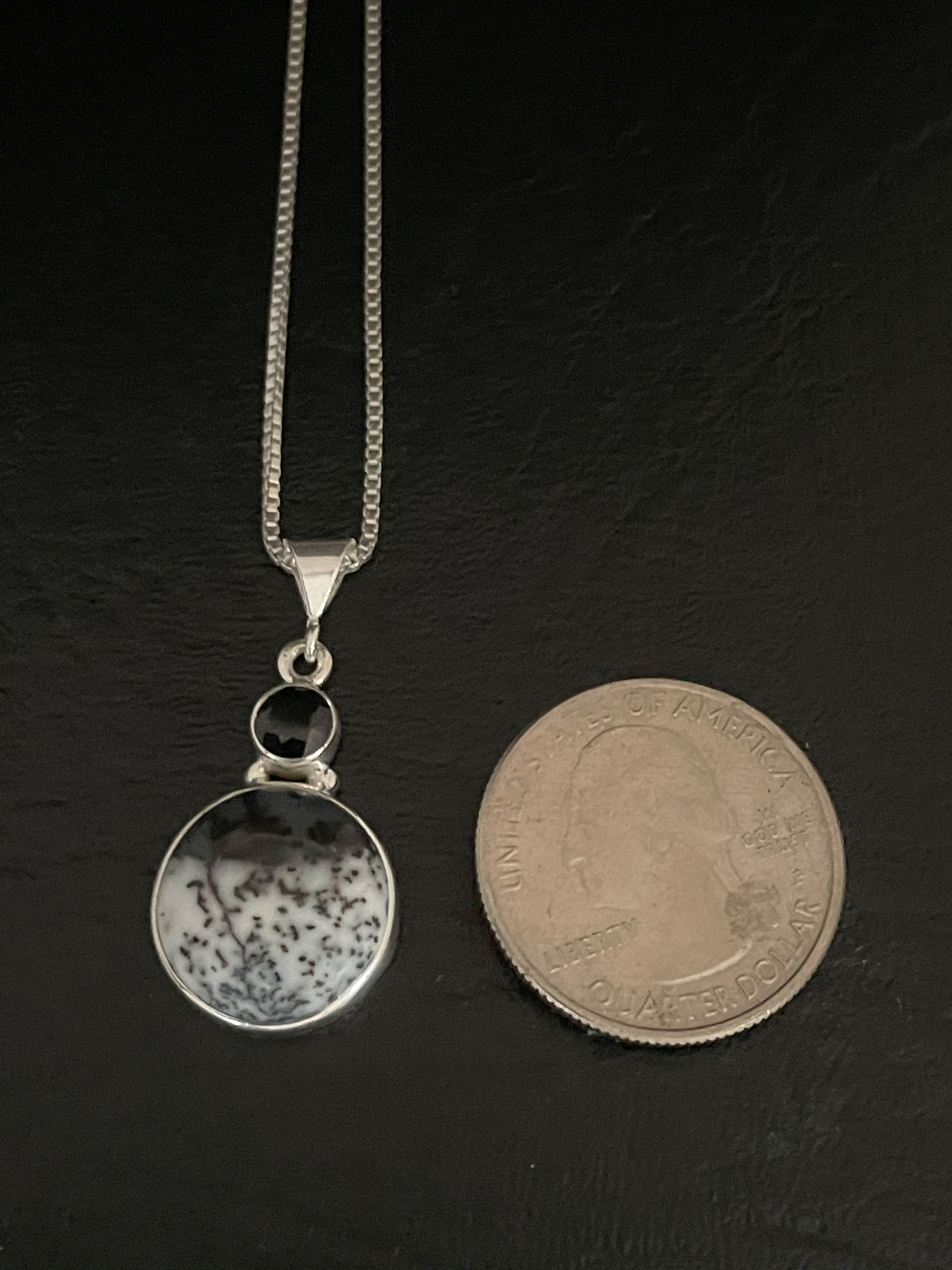Natural Merlinite Necklace, Sterling Silver Dendritic Opal Pendant ...