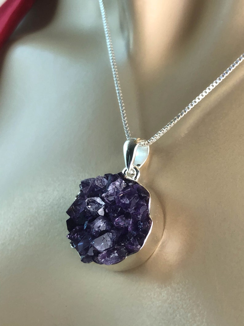 Genuine Raw Amethyst Geode Necklace Sterling Silver Amethyst - Etsy