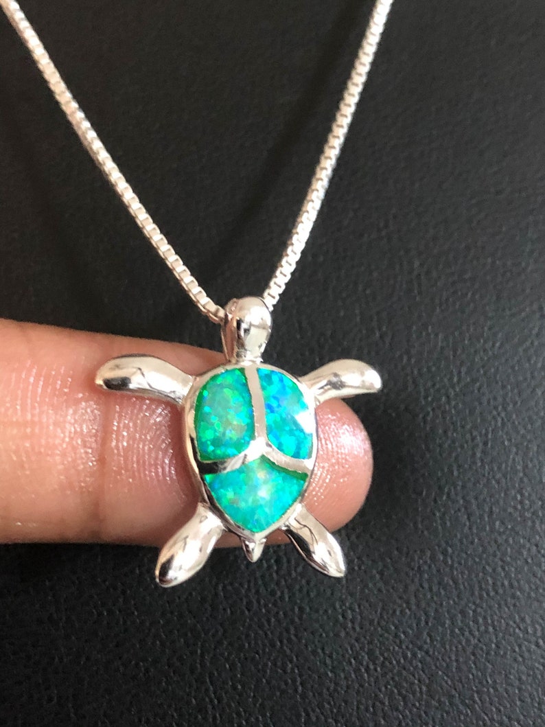 Opal Turtle Necklace Sterling Silver Green Opal Pendant Etsy
