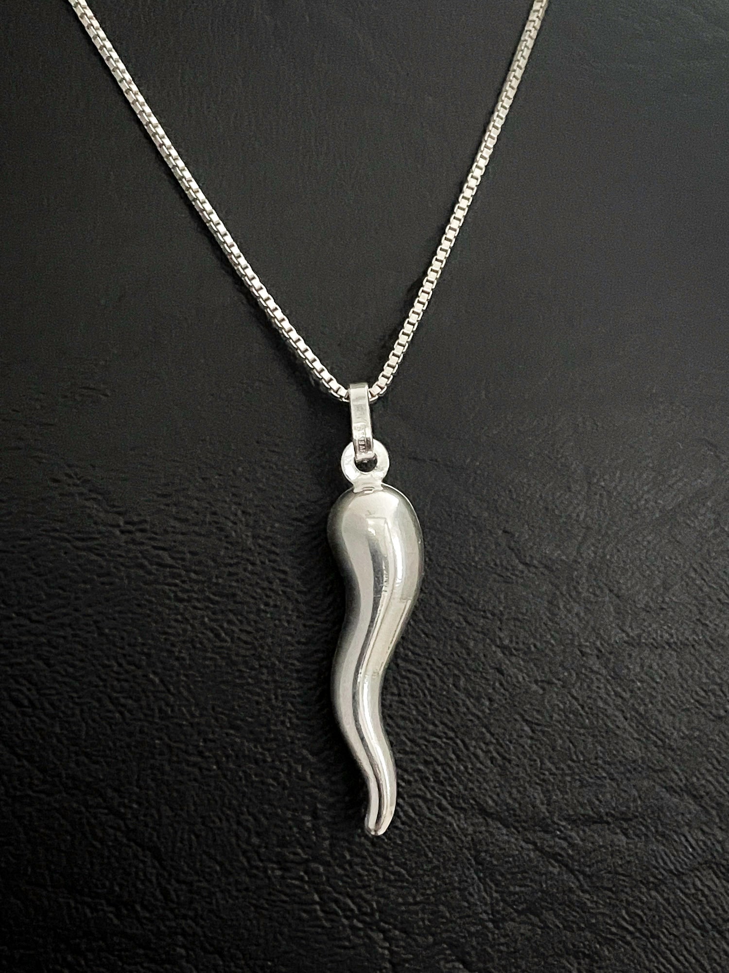 Italian Horn Necklace, Sterling Silver Italian Horn Pendant, Chili ...