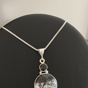 Natural Merlinite Necklace, Sterling Silver Dendritic Opal Pendant ...