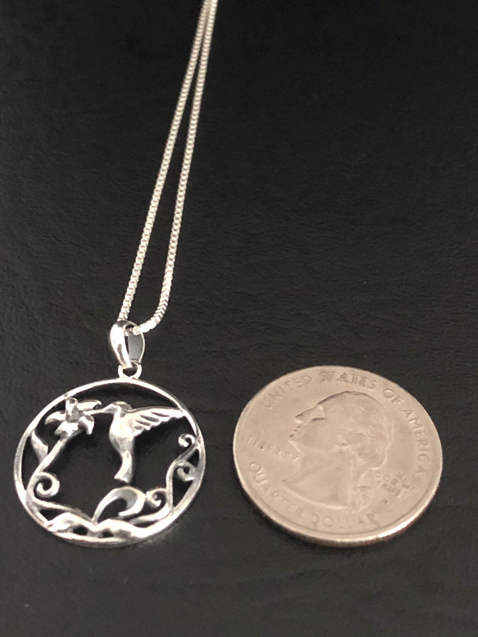 Hummingbird Flower Necklace, Sterling Silver Hummingbird Flower Pendant ...