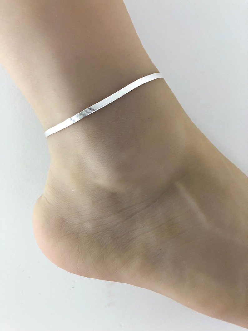Herringbone Anklet Sterling Silver Snake Chain Ankle - Etsy