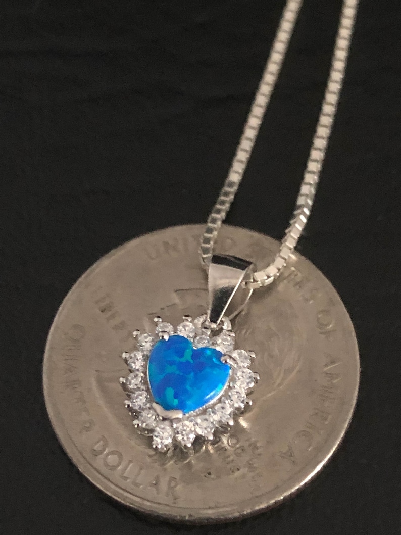Blue Opal Heart Necklace Sterling Silver Blue Opal Necklace - Etsy