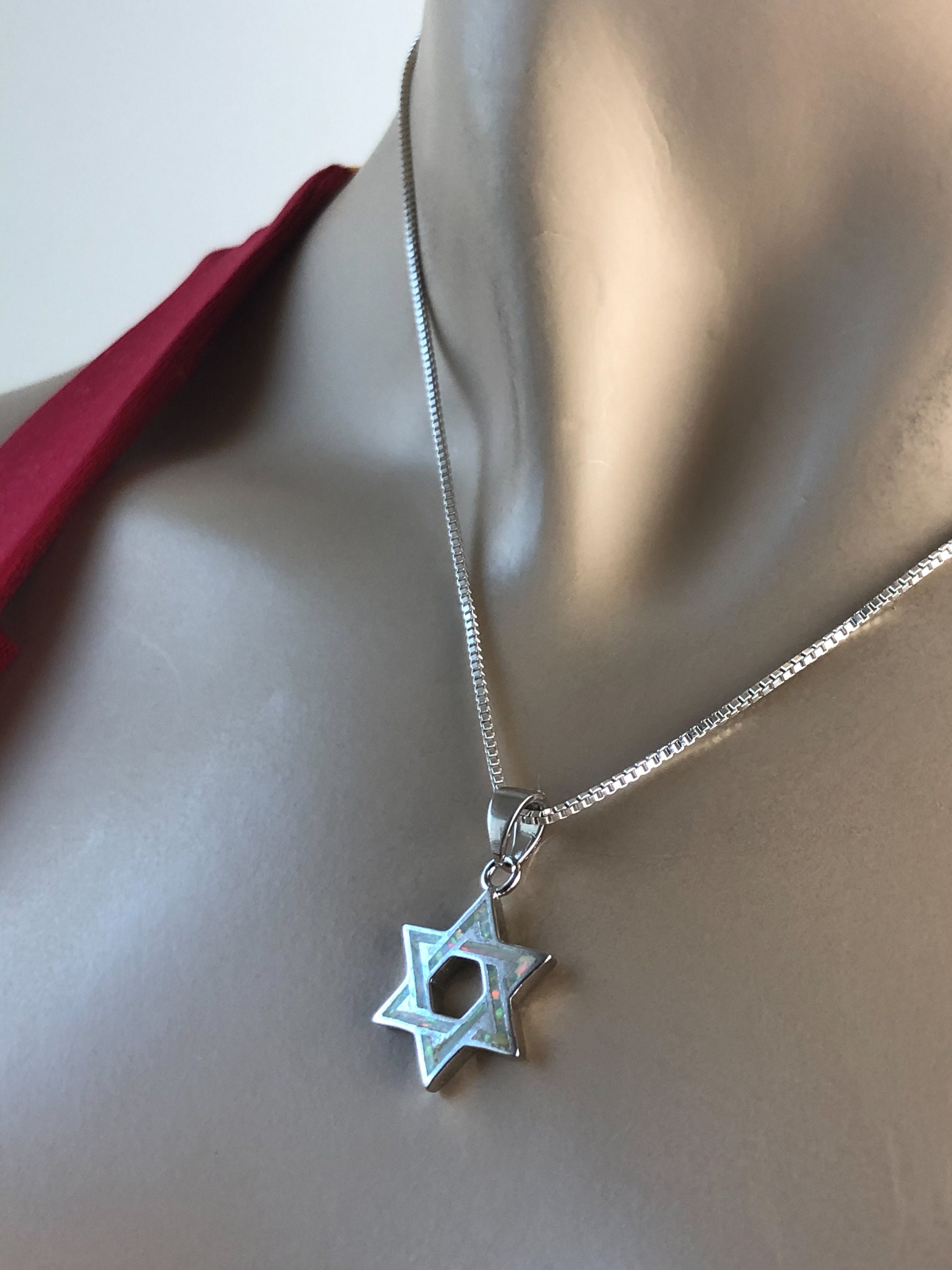 Star of David Necklace, Sterling Silver Star of David Pendant, White ...