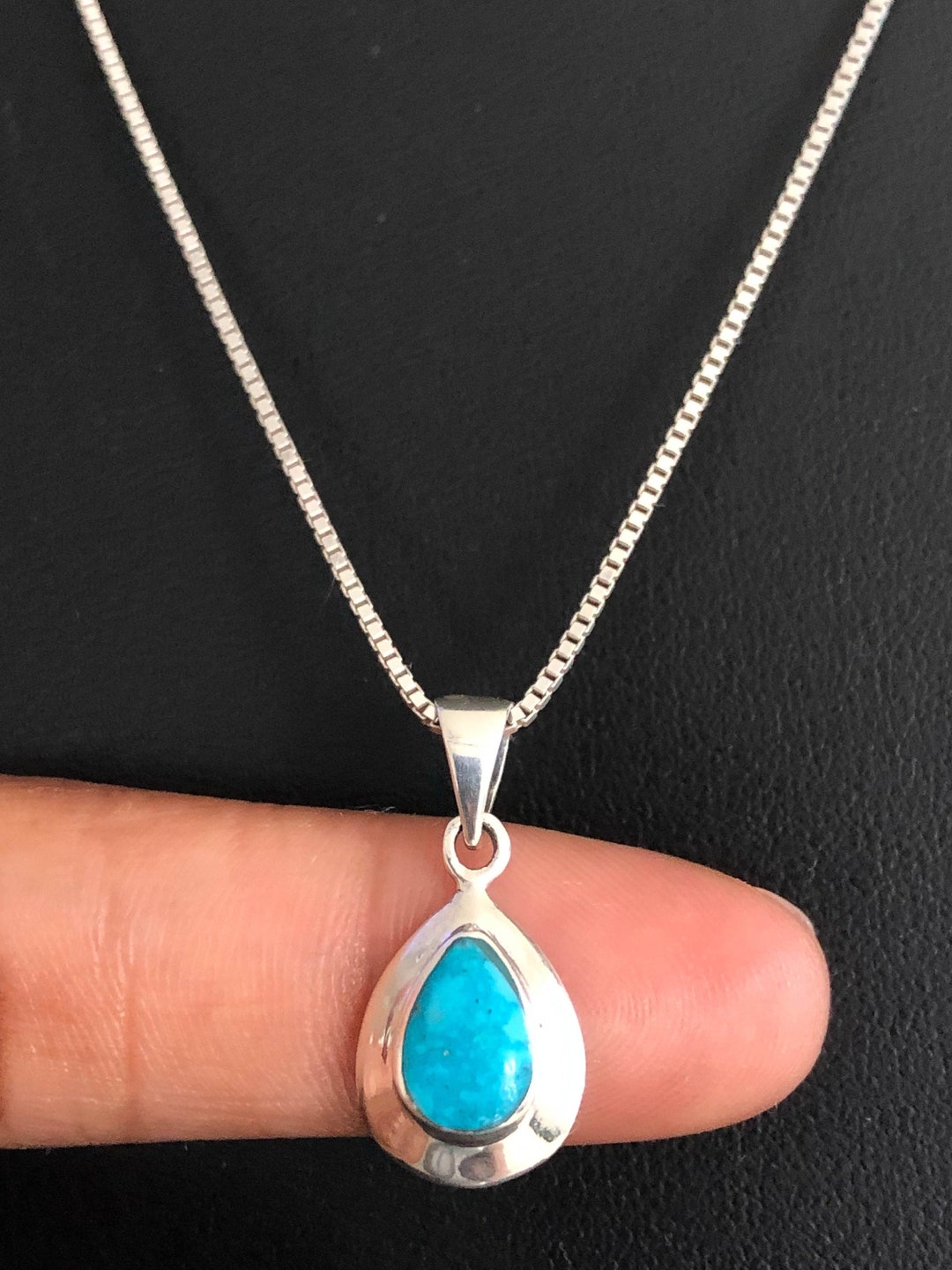 Genuine Turquoise Necklace, Sterling Silver Turquoise Pendant, December ...