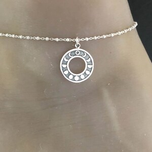 Moon Phase Anklet, Sterling Silver Beaded Ankle Bracelet, Moon Charm Anklet, Summer Anklet ...